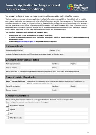 Form 1c Application to Change or Cancel Resource Consent Conditions ...