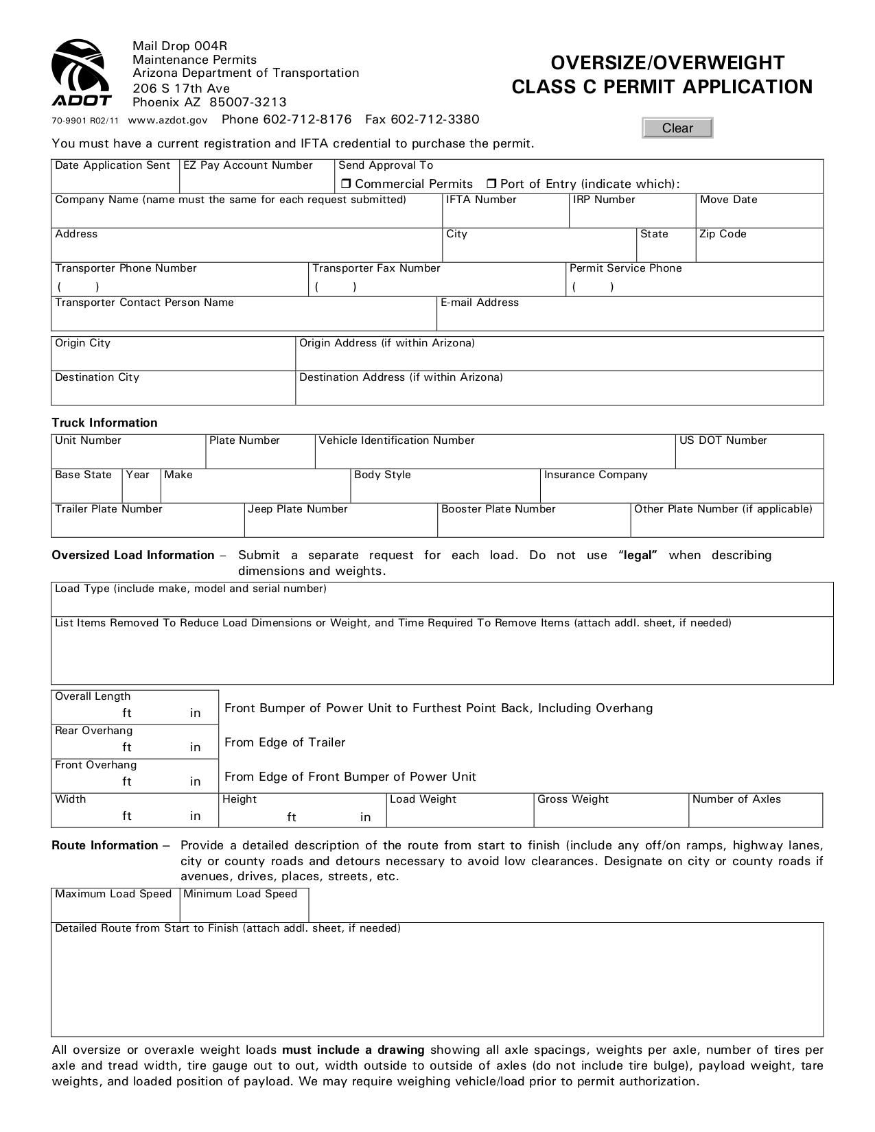 Oversize/Overweight Class C Permit Application | Fill and sign online ...