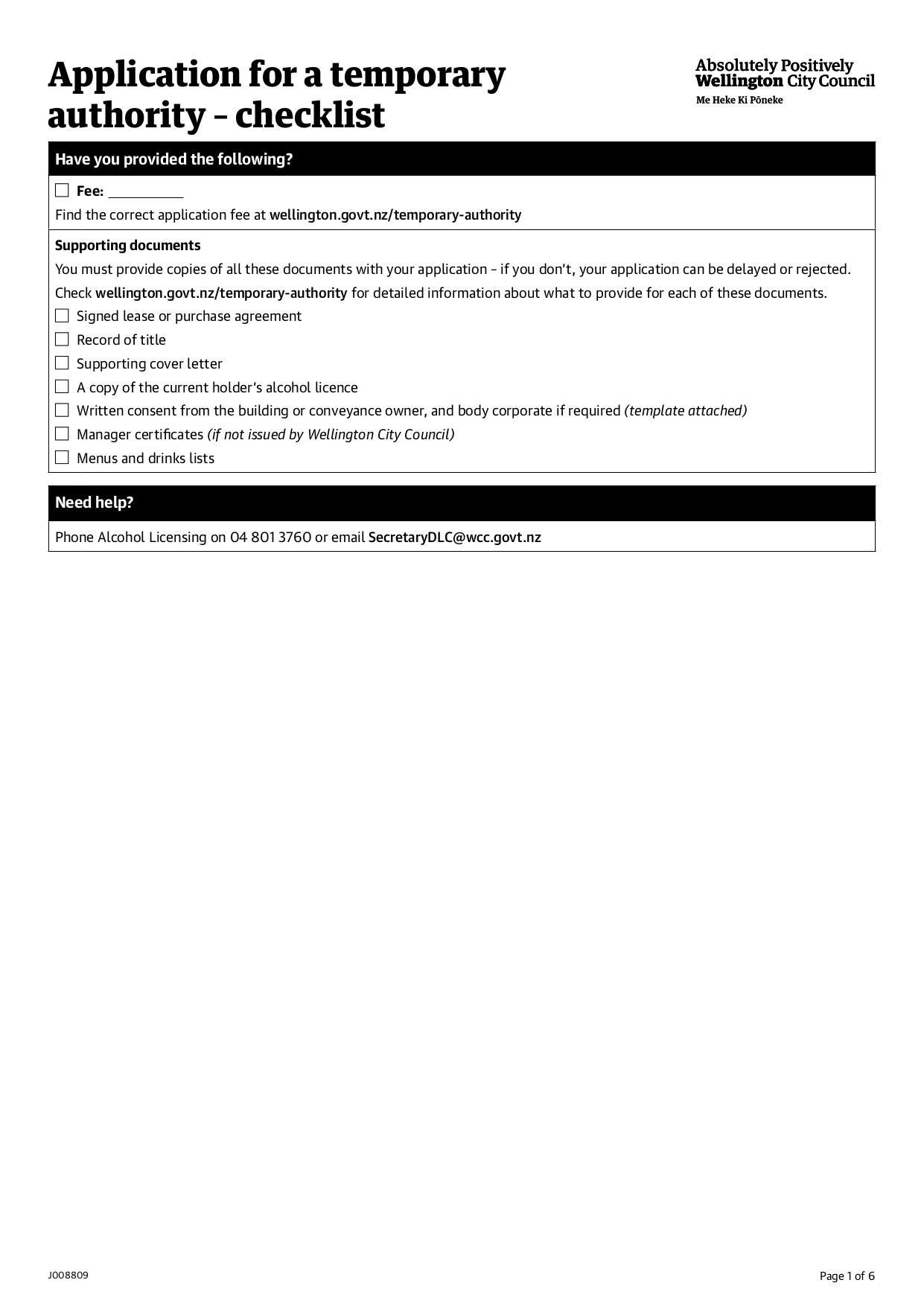 Application for a Temporary Authority – Checklist | Fill and sign ...