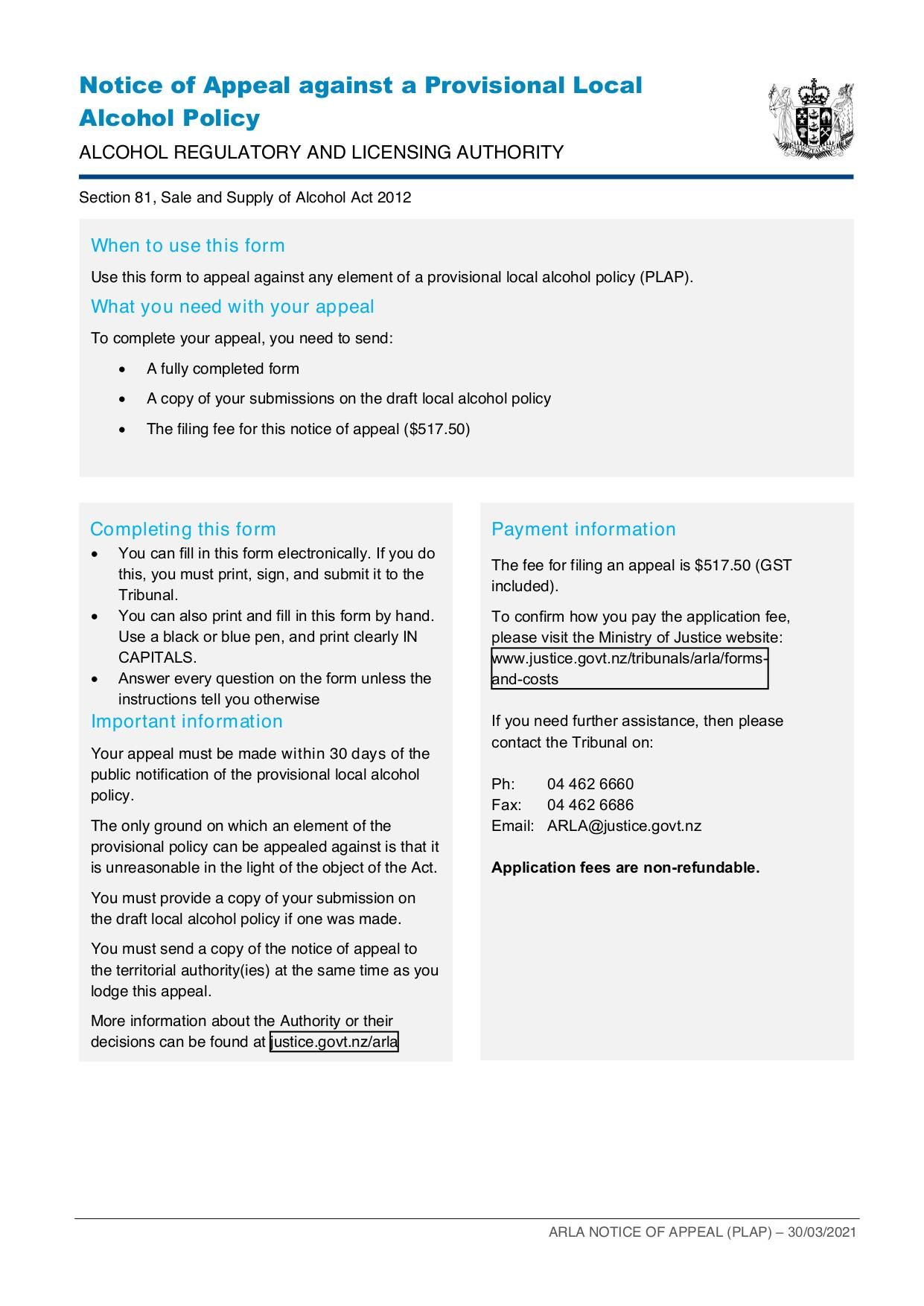ARLA Notice of Appeal PLAP Form | Fill and sign online with Lumin