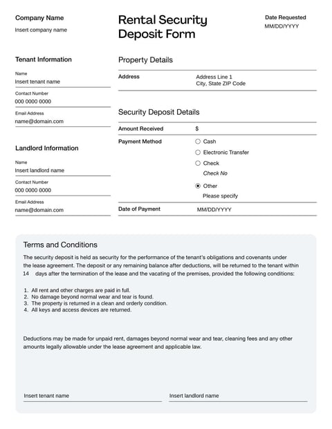 Rental Security Deposit Form Template | Fill and sign with Lumin