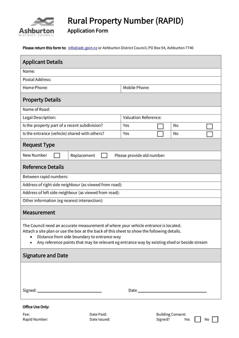 Rural Property Number (RAPID) Application Form | Fill and sign online ...