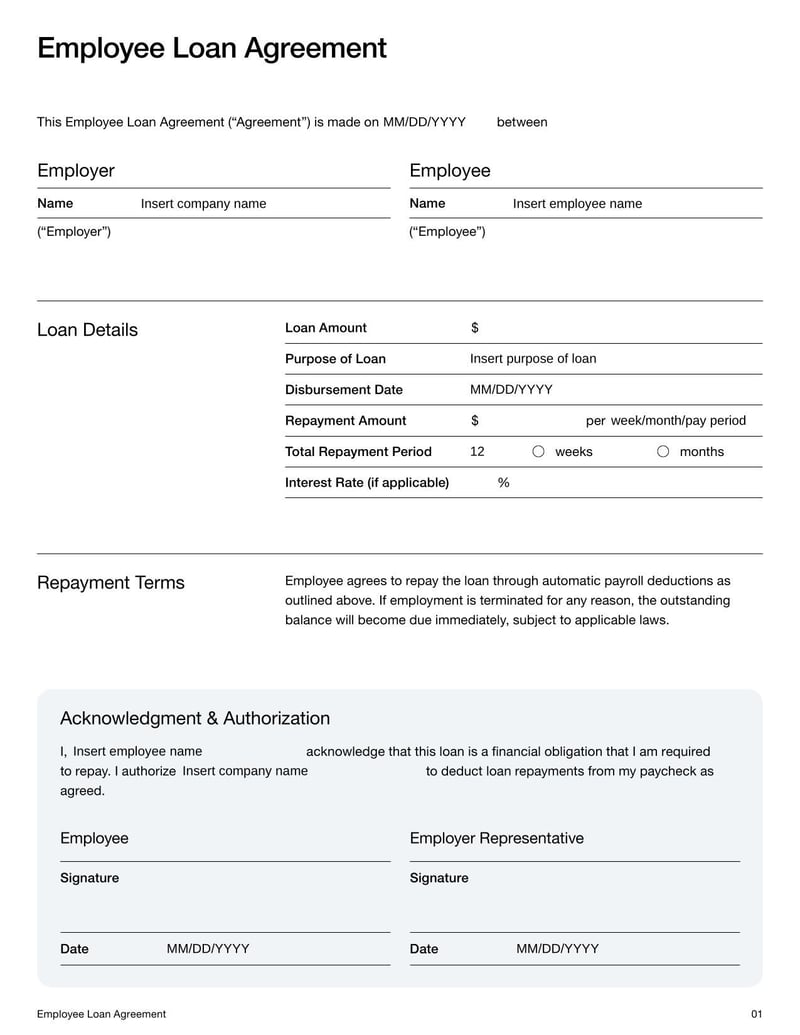 Employee Loan Agreement Template | Fill and sign with Lumin