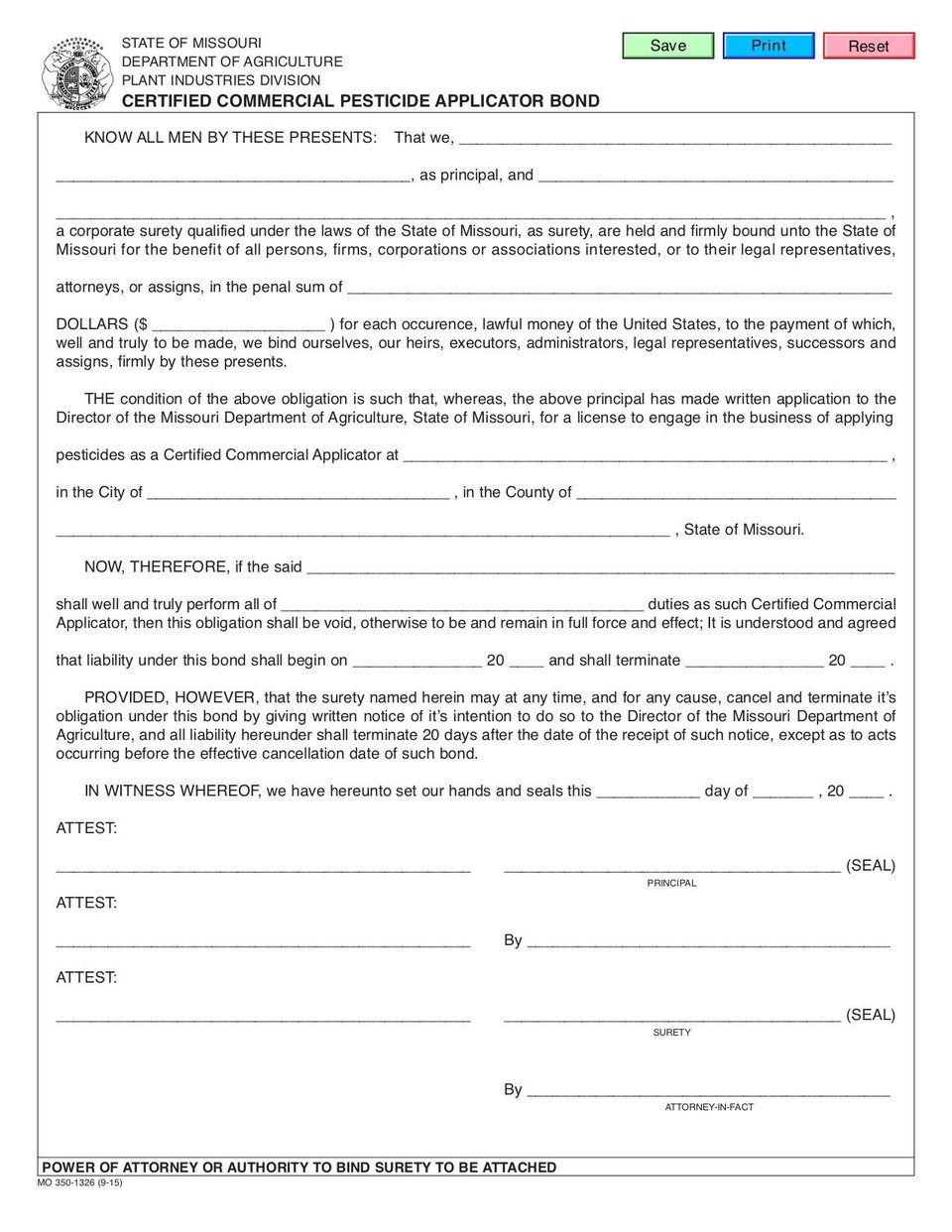 Certified Commercial Pesticide Applicator Bond Form | Fill online with ...