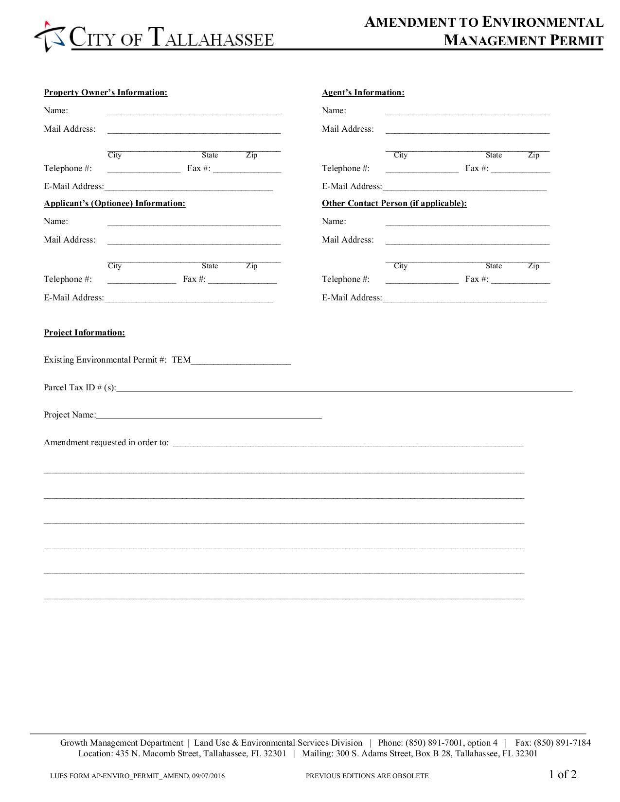 Amendment to Environmental Management Permit Application Form | Fill ...
