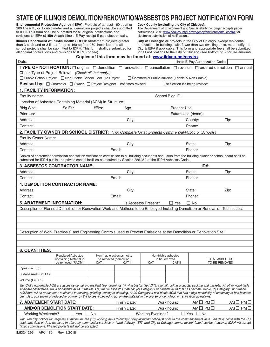 State of IlinoIs DemolitIon/Renovation/Asbestos Project NotIfIcation ...