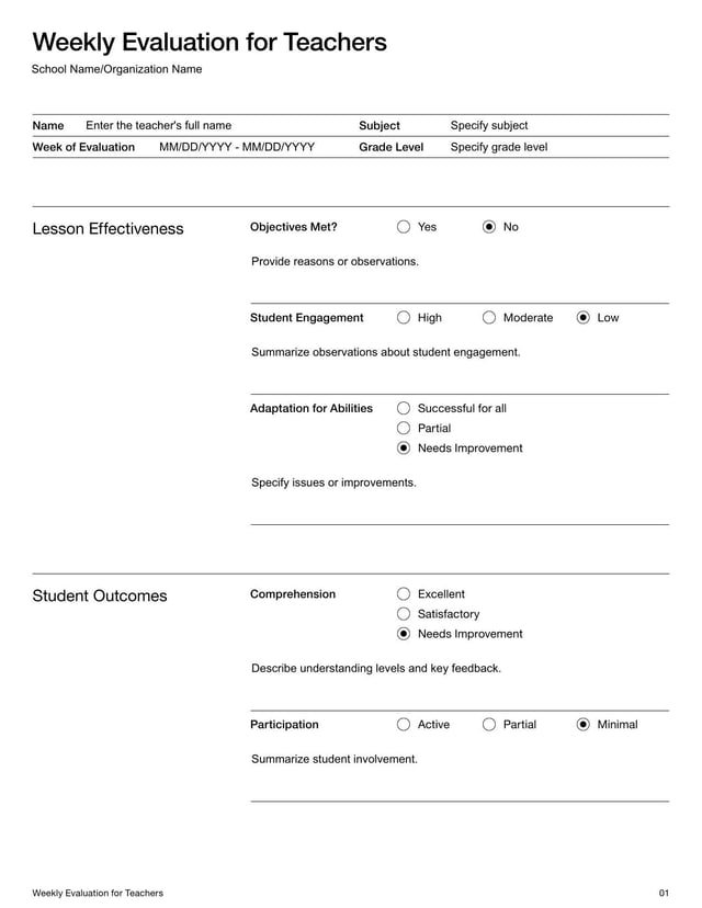 Weekly Evaluation Template | Fill and sign with Lumin