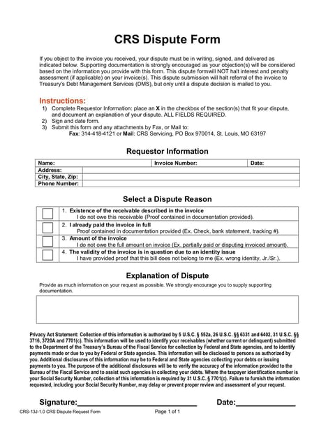 CRS Dispute Form | Fill and sign online with Lumin