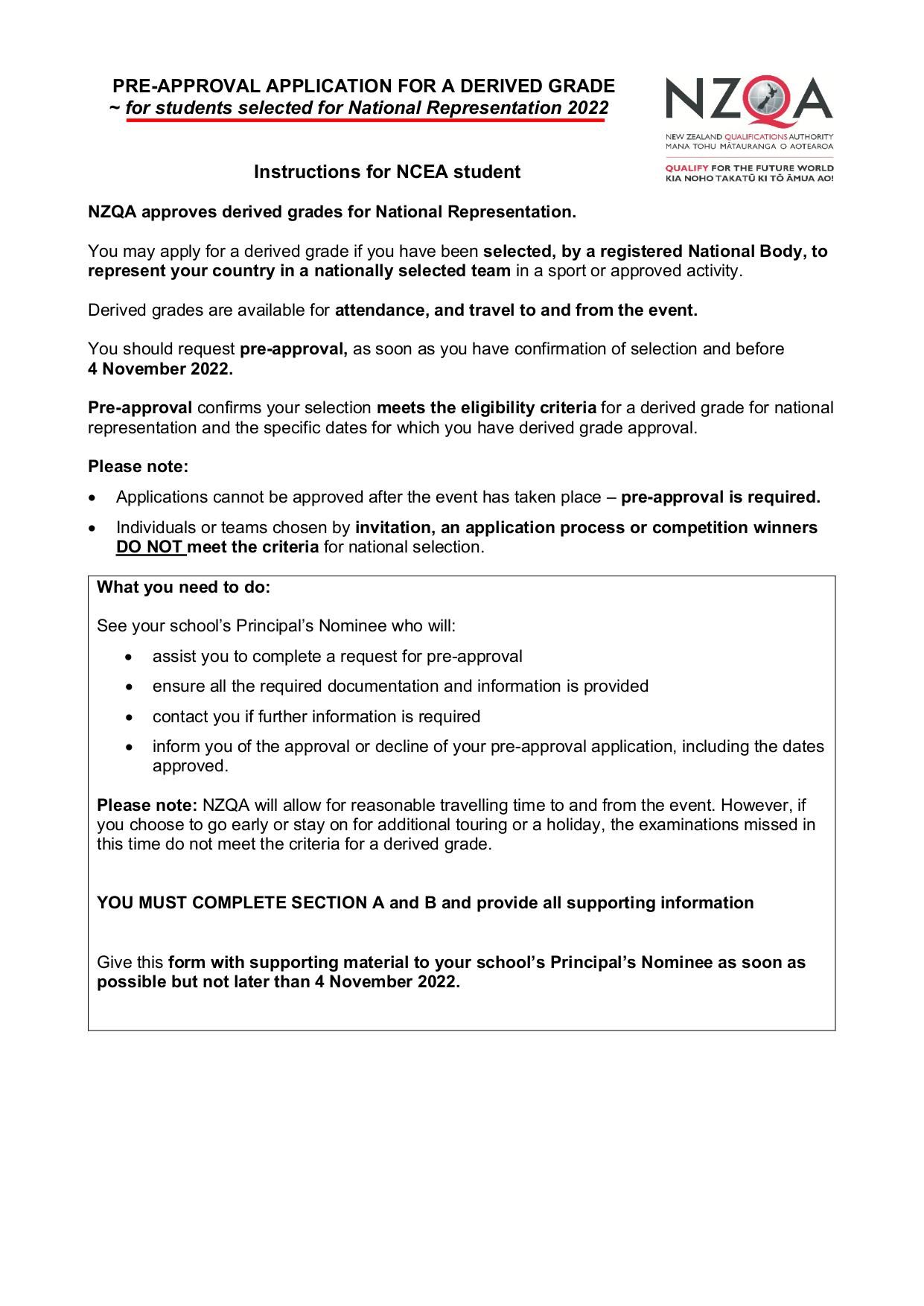 Derived Grade National Selection Pre Approval Application Writeable ...