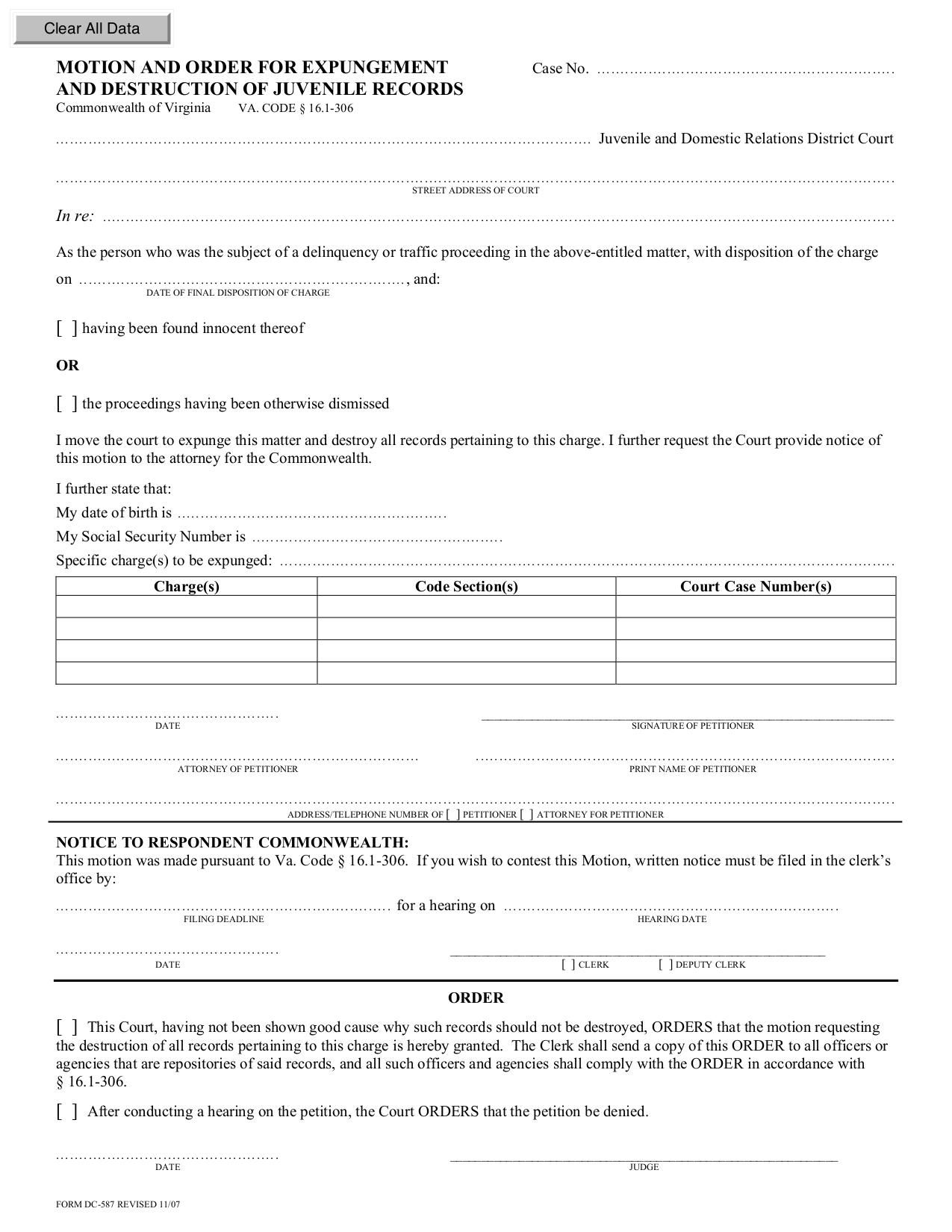 DC-587 Motion and Order for Expungement | Fill and sign online with Lumin