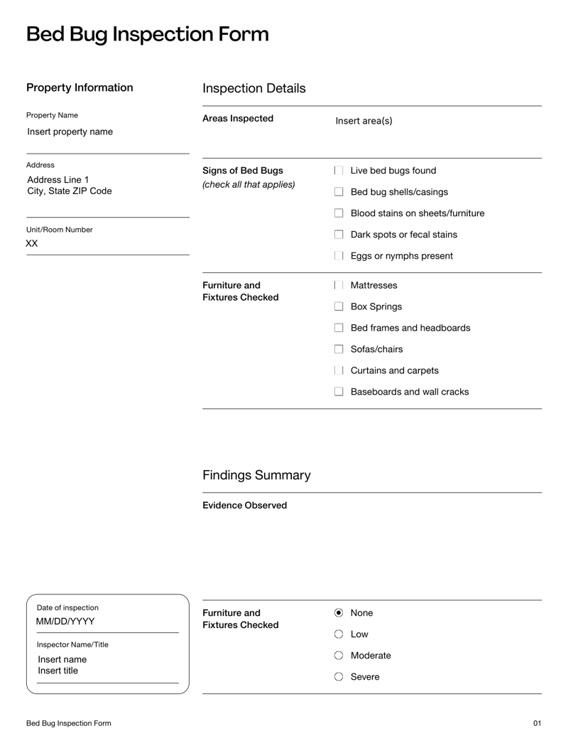Bed Bug Inspection Form Template | Fill and sign online with Lumin