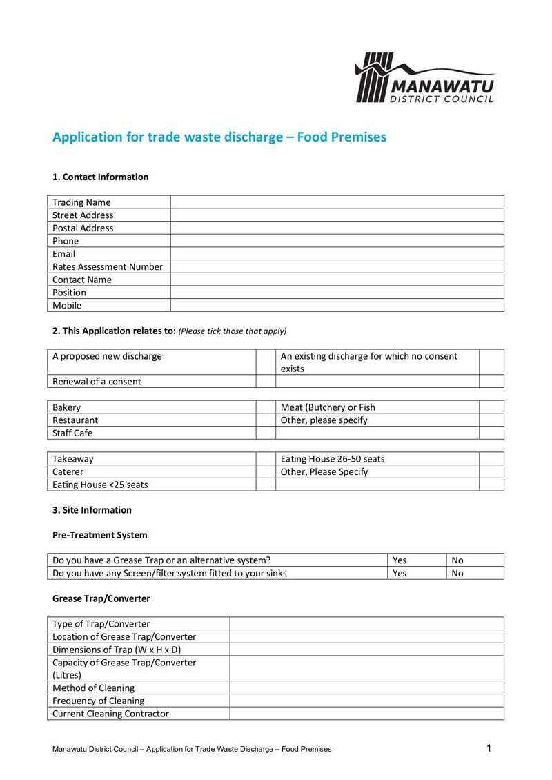 Application for Trade Waste Discharge Food Premises | Fill and sign ...