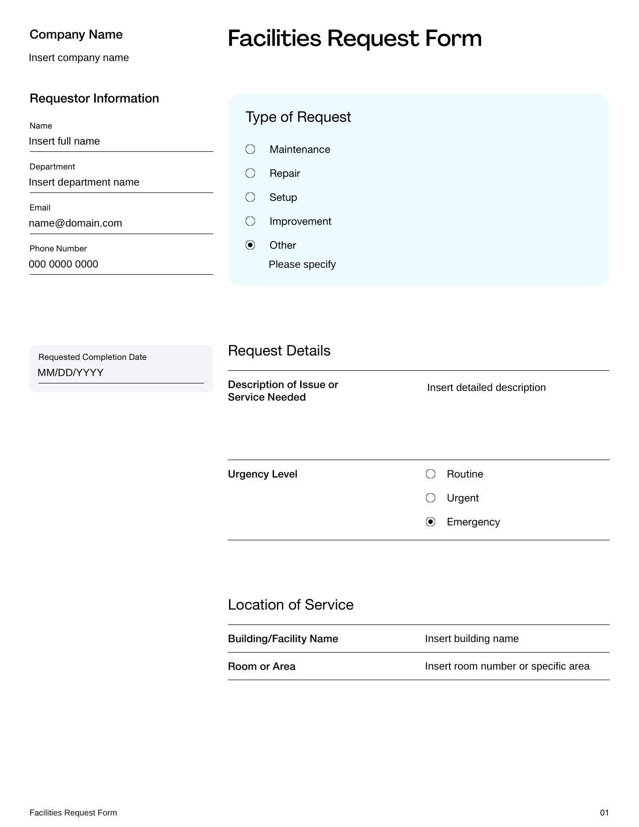 Facilities Request Form Template | Fill and sign with Lumin