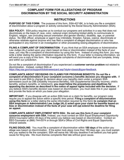 Complaint Form for allegations of program discrimination by the social ...