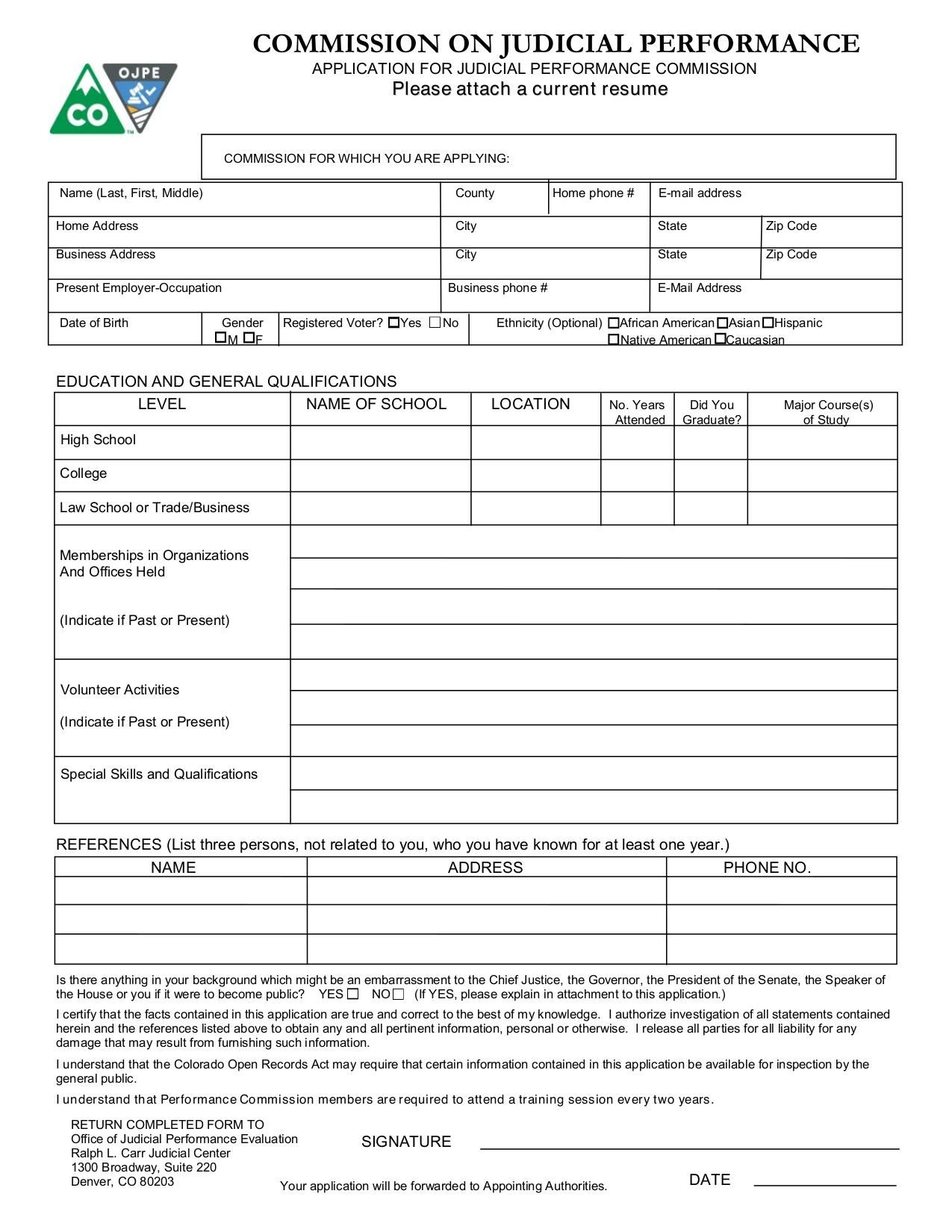 Application for Judicial Performance Commission Form | Fill and sign ...