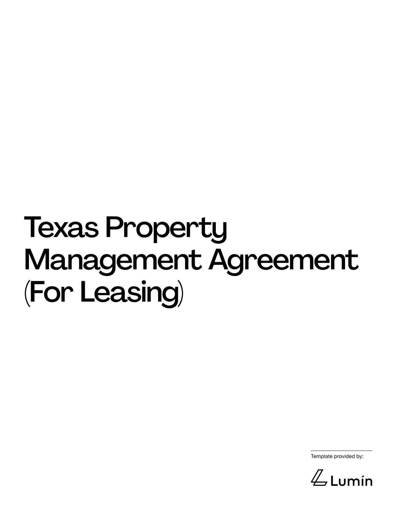 Property Management Agreement Texas Template (For Leasing) | Fill and ...