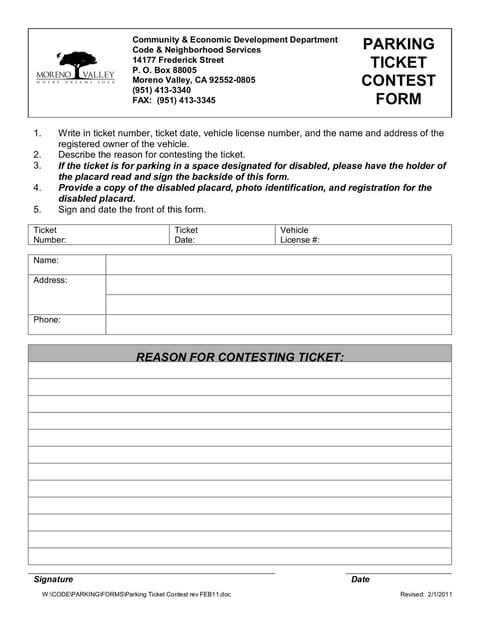 Parking Ticket Contest Form | Fill and sign online with Lumin