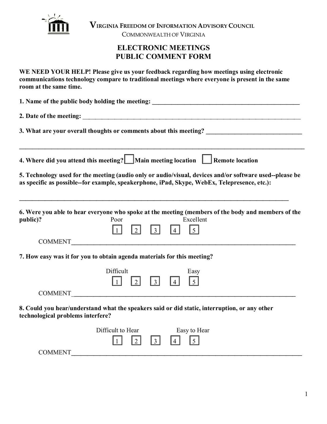 Electronic Meetings Public Comment Form | Fill and sign online with Lumin