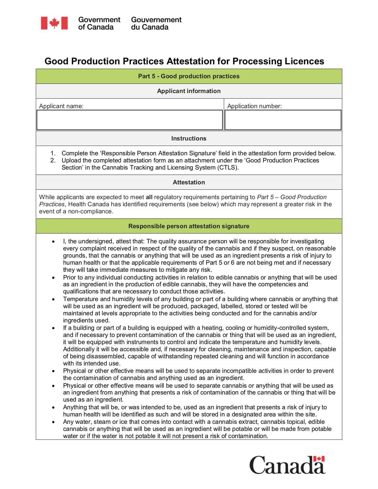 App J Good Production Practices Attestation Processing Licences Eng ...