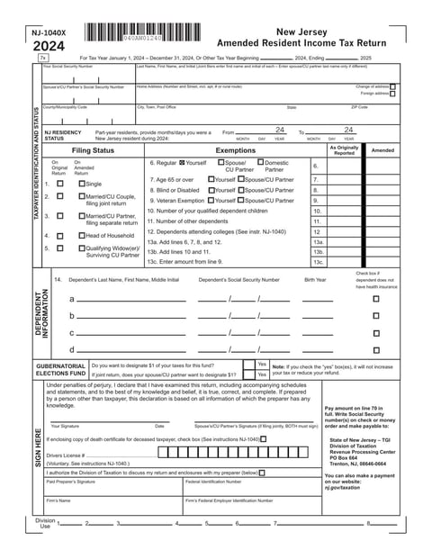 Form NJ-1040-X | Fill and sign online with Lumin