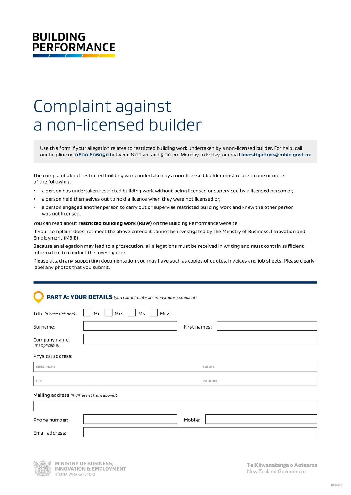 Complaint Against a Non-Licensed Builder | Fill and sign online with Lumin
