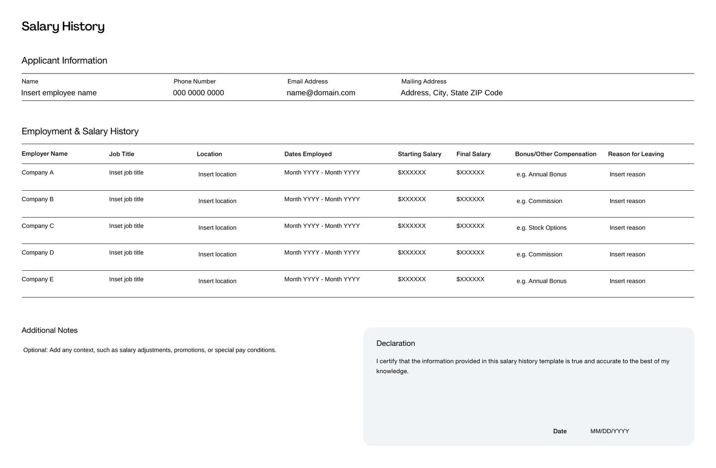 Salary History Template | Fill and sign with Lumin