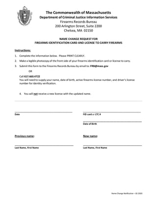 Name Change Request for Firearms Identification Card and License to ...