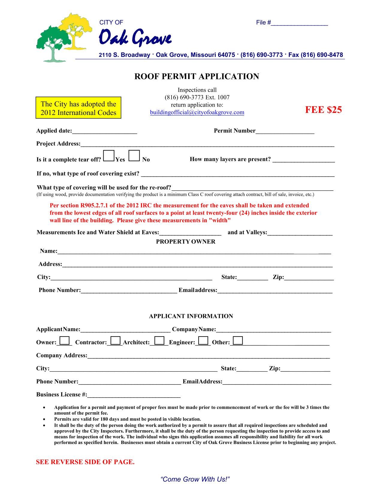 Oak Grove Roof Permit Application (Aug 2021) | Fill and sign with Lumin