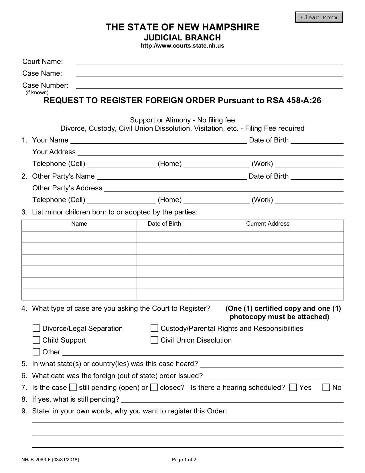 Petition to Register Foreign Order in Affidavit Form (NHJB 2063 F ...