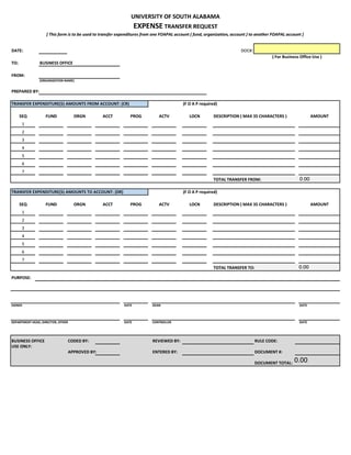 University of South Alabama Expense Transfer Request | Fill and sign ...