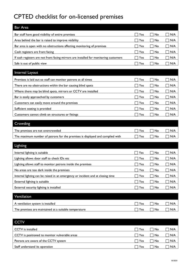 CPTED Checklist for On Licensed Premises| Fill and sign online with Lumin