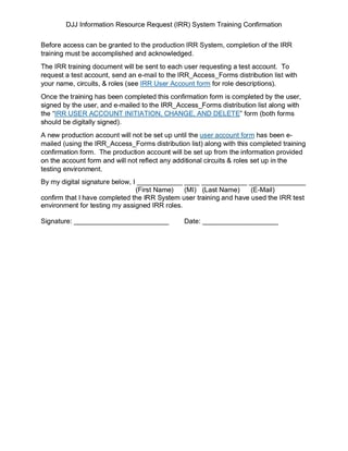 IRR System Training Confirmation | Fill and sign online with Lumin