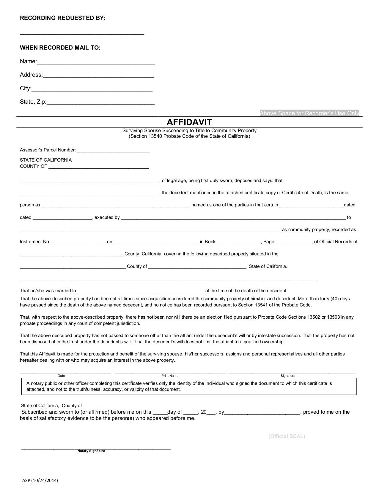 Affidavit of Surviving Spouse | Fill and sign online with Lumin