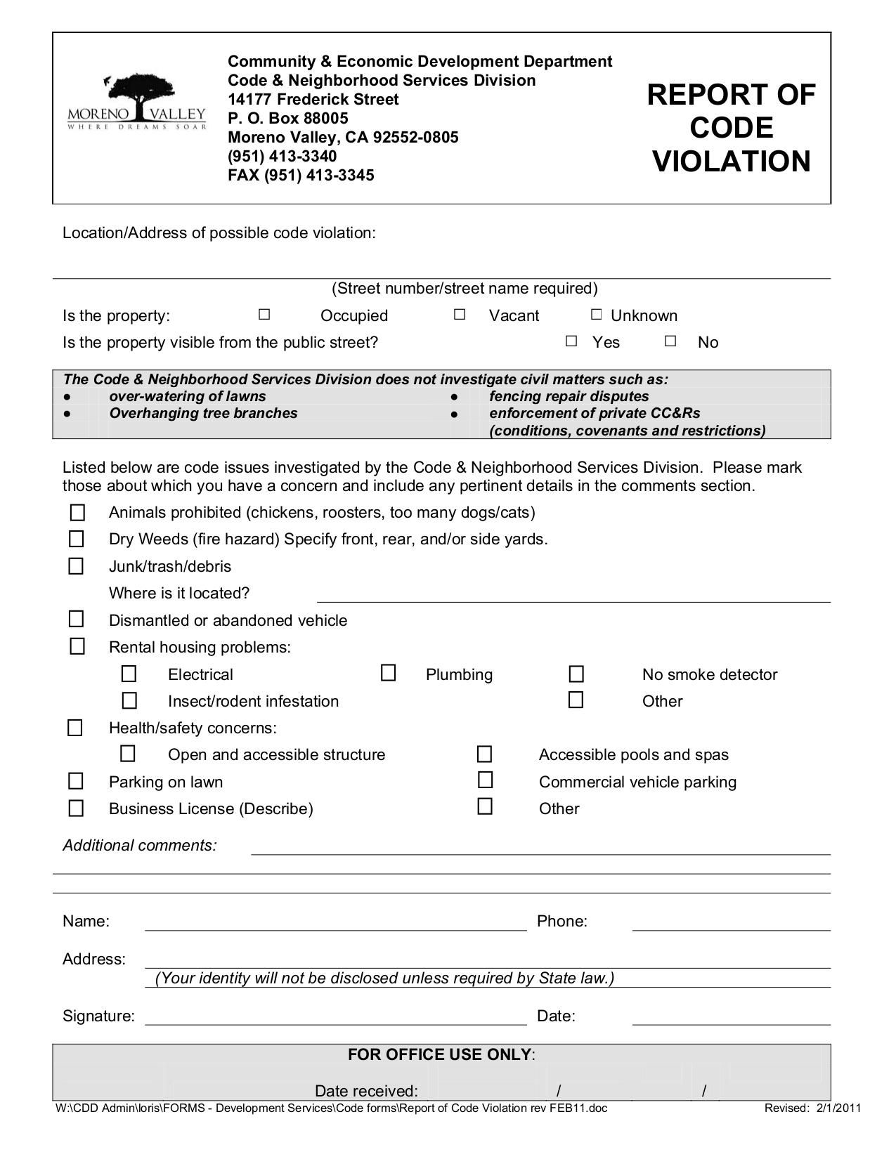 Report of Code Violation | Fill and sign online with Lumin