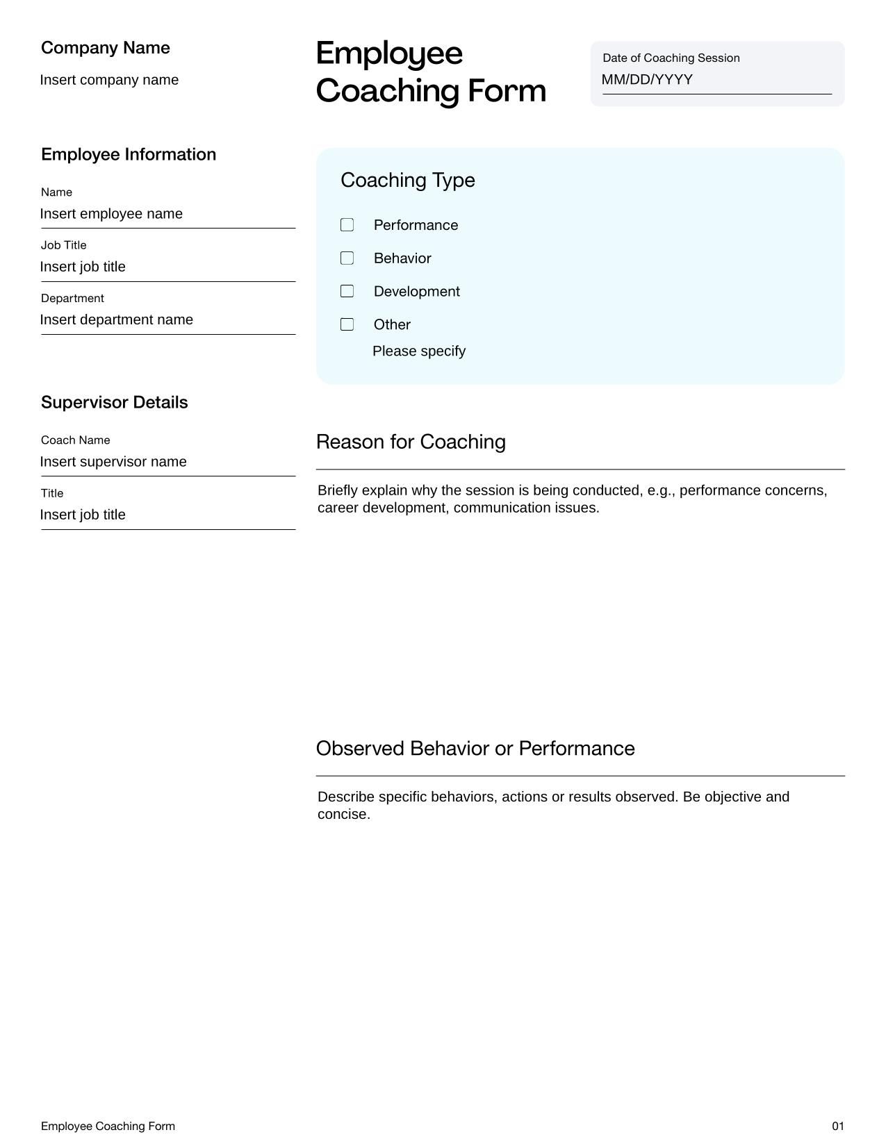 Employee Coaching Form Template | Fill and sign with Lumin