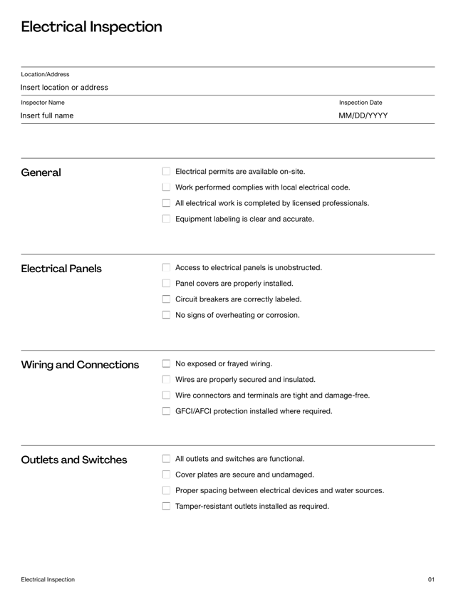 Electrical Inspection Checklist Template | Fill and sign with Lumin