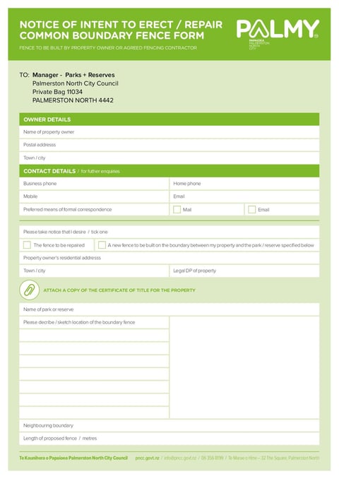 Notice of Intent to Erect or Repair a Common Boundary Fence | Fill and ...