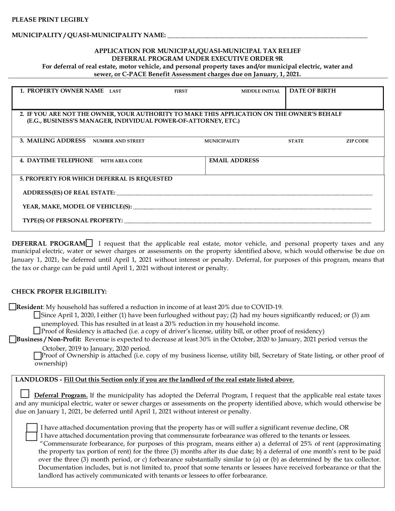 Application for Municipal/Quasi-Municipal Tax Relief | Fill and sign ...