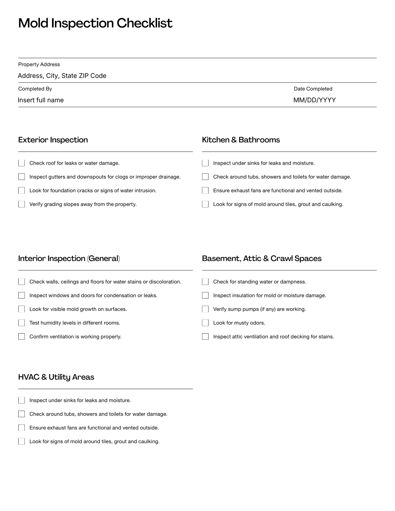 Mold Inspection Checklist Template | Fill and sign online with Lumin