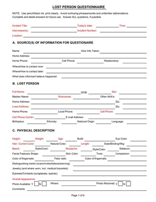 Lost Person Questionnaire | Fill and sign online with Lumin