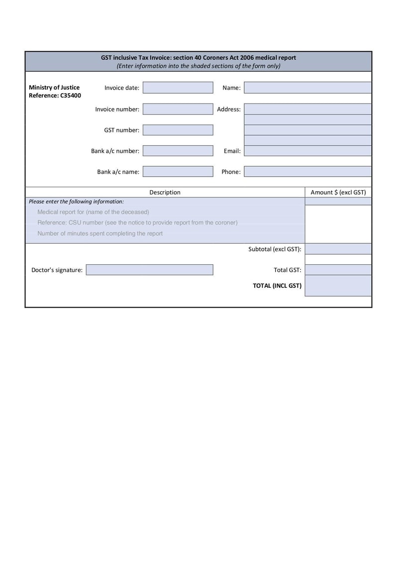GST-inclusive Tax Invoice Section 40 Coroners Act 2006 Medical Report ...