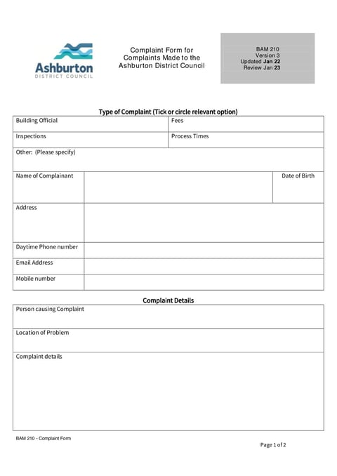 BAM 210 Complaint Form | Fill and sign online with Lumin