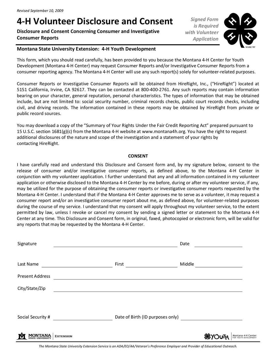 4-H Volunteer Disclosure and Consent | Fill and sign online with Lumin