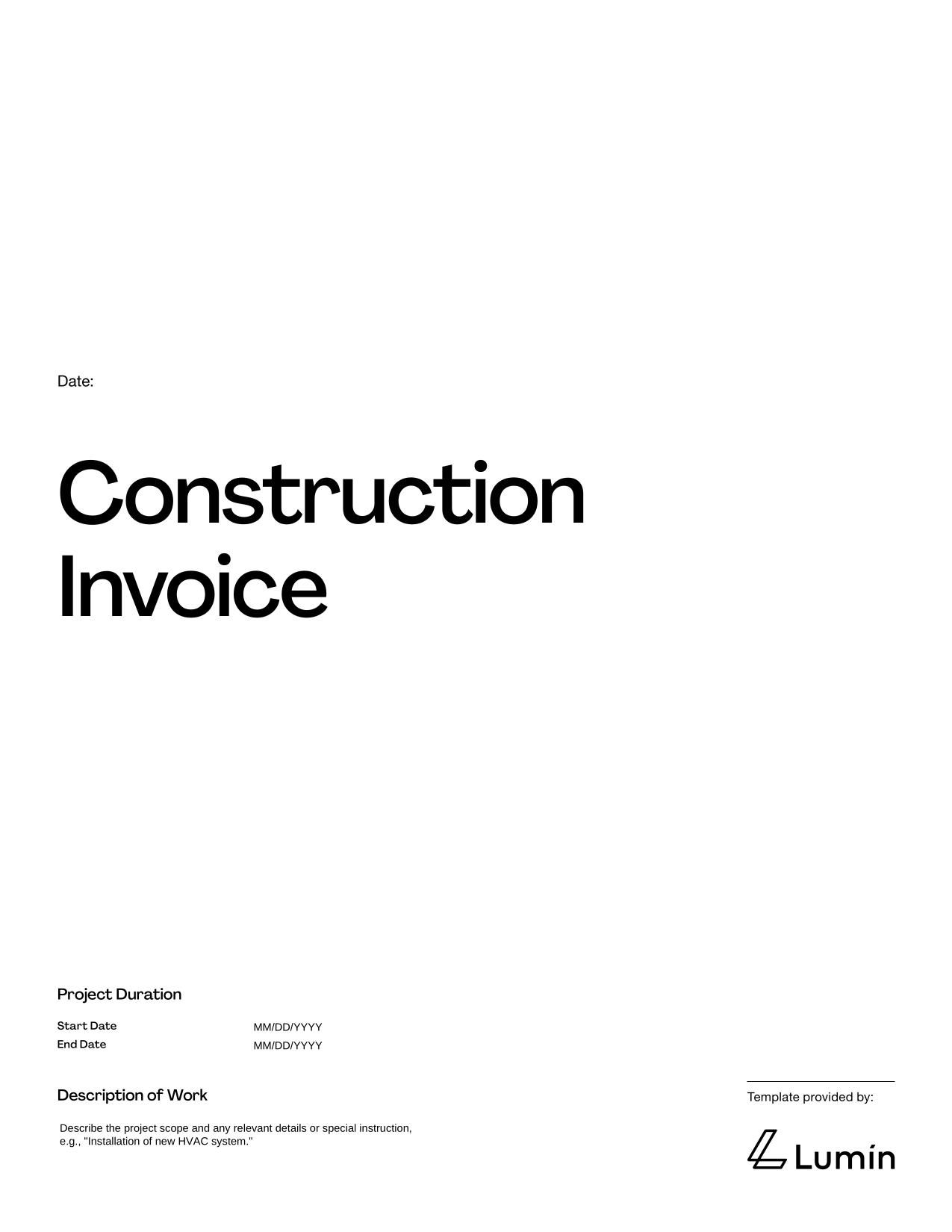 Construction Invoice Template | Fill and sign with Lumin