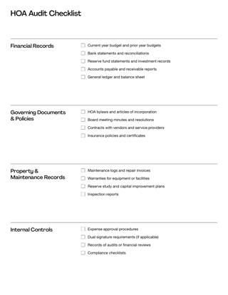 HOA Audit Checklist Template | Fill and sign online with Lumin