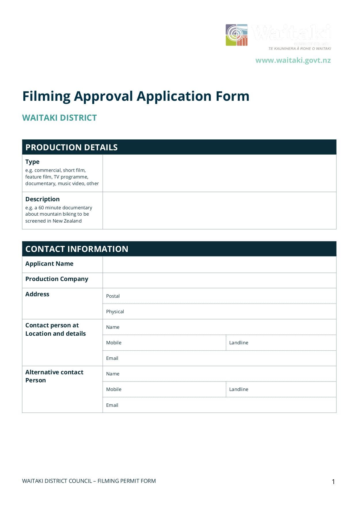 Waitaki District Filming Approval Application Form | Fill and sign ...