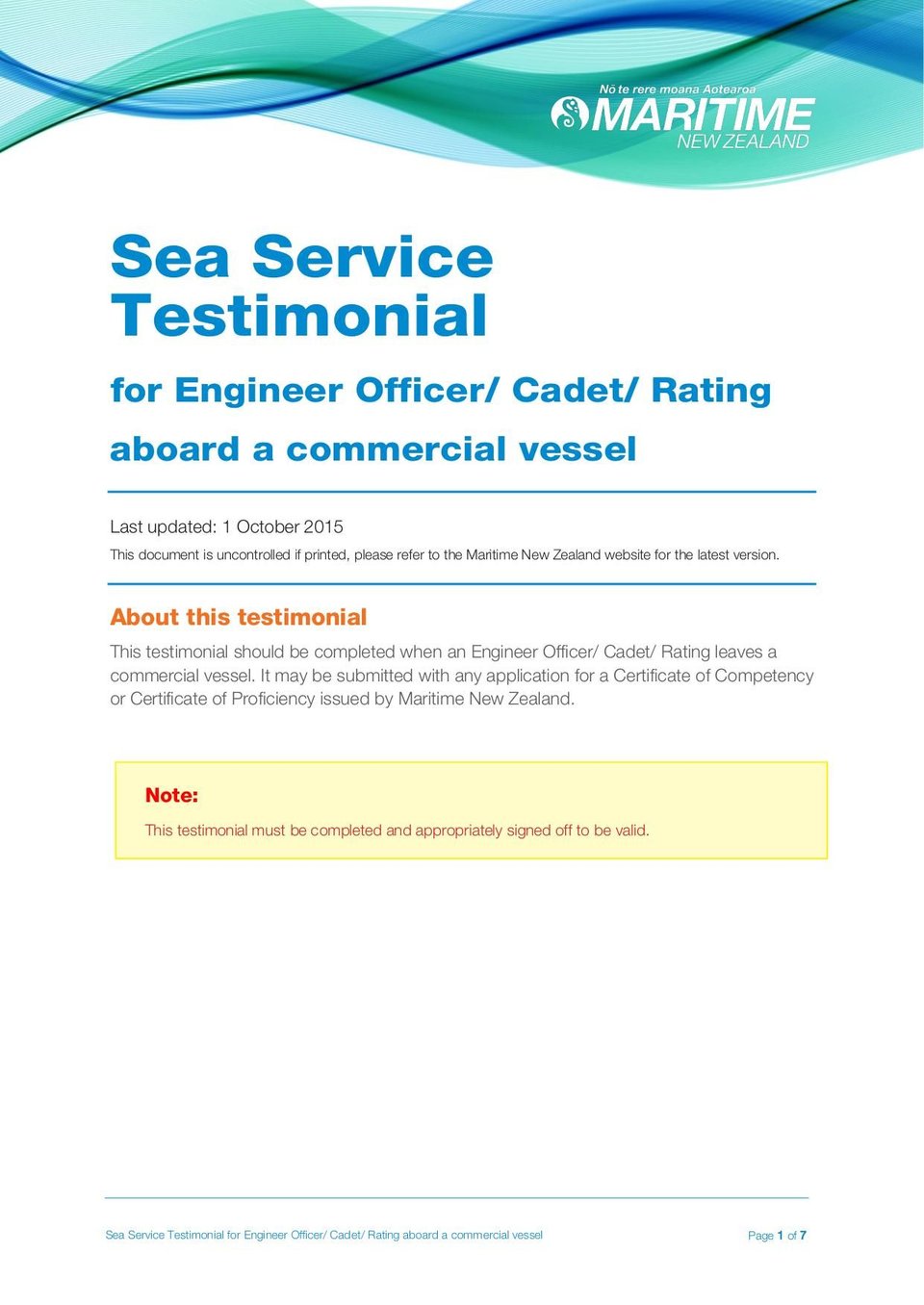 Sea Service Testimonial | Fill online wiith Lumin