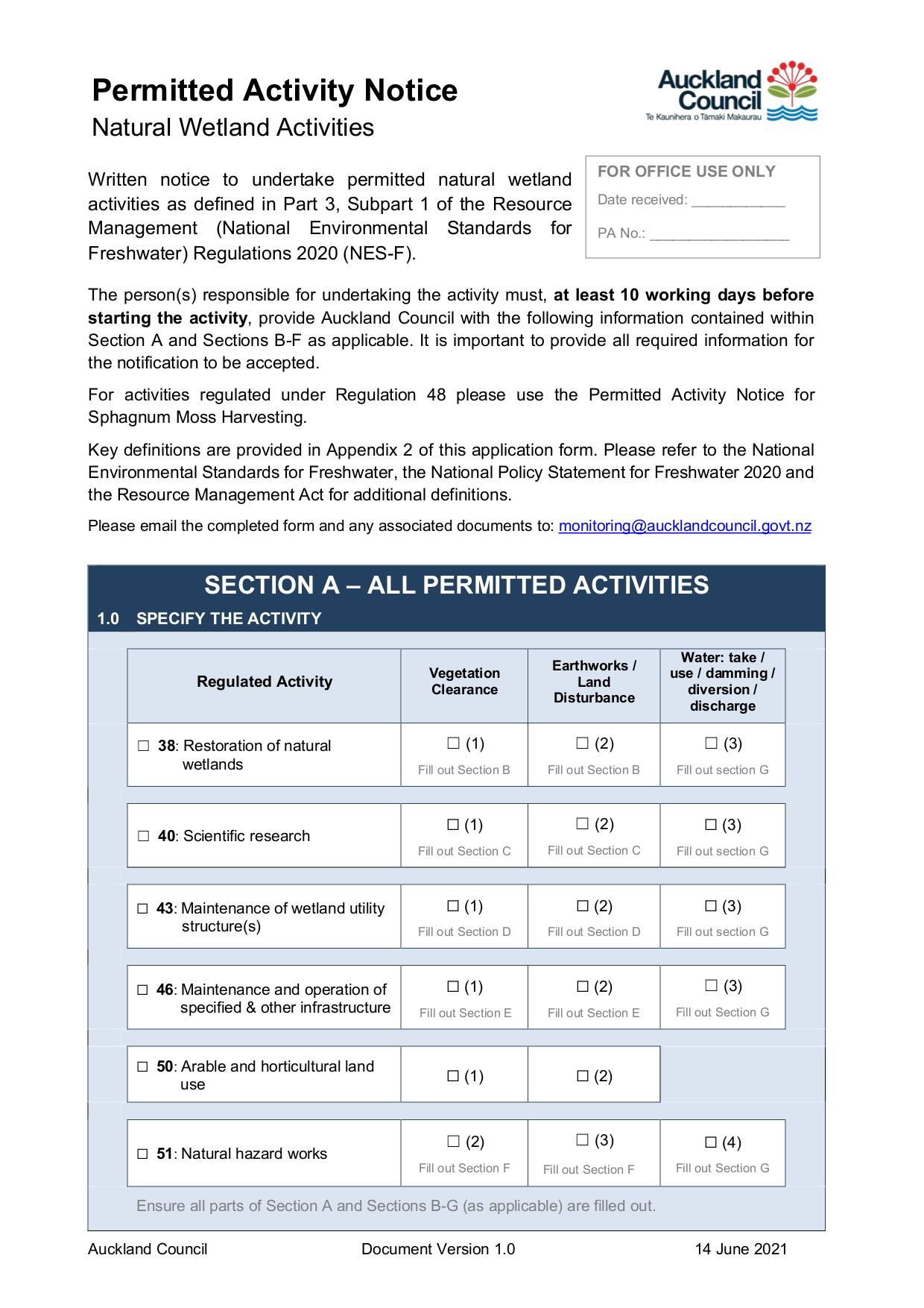 Permitted Activities Notifice Natural Inland Wetland Activities | Fill ...