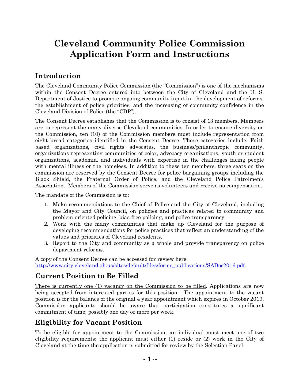 Cleveland Community Police Commission Application Form and Instructions ...