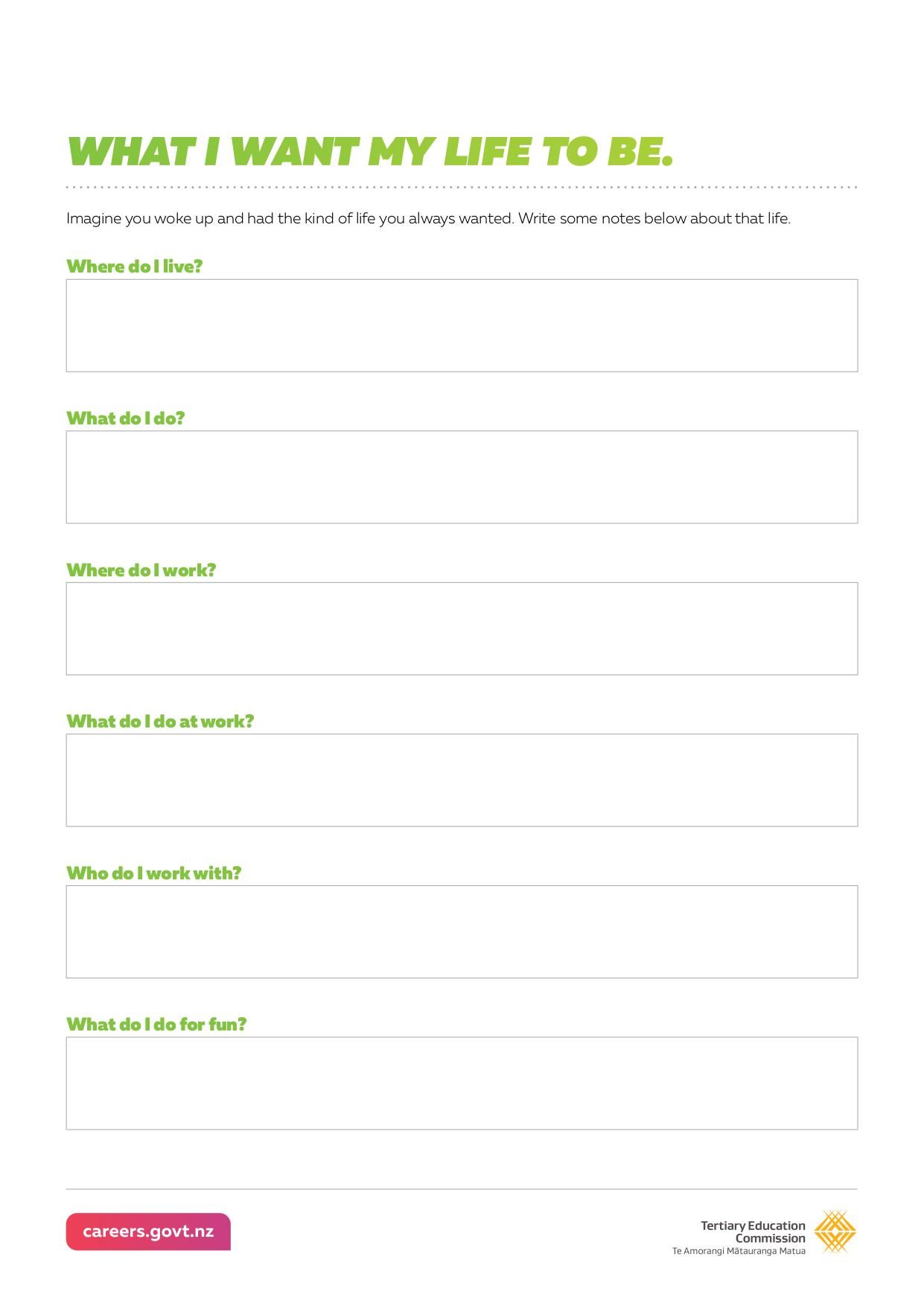 What I Want My Life to Be Worksheet | Fill and sign online with Lumin
